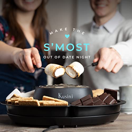 Kusini Smores Maker Tabletop Indoor - Flameless Electric Marshmallow Roaster – 4 Detachable Trays & 4 Roasting Forks – Gift Set & Date Night Idea. Movie Night Supplies & Housewarming Gift