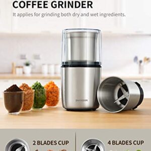 SHARDOR Coffee Grinder Electric, Herb Grinder, Spice Grinder Electric, Wet Grinder for Spices and Seeds with 2 Removable Stainless Steel Bowls, Silver