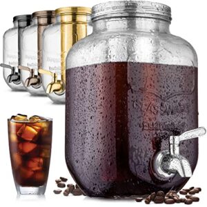 zulay kitchen 1 gallon cold brew coffee maker with extra-thick glass carafe & stainless steel mesh filter – premium iced coffee maker, cold brew pitcher & tea infuser