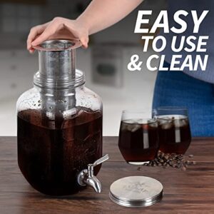 Zulay Kitchen 1 Gallon Cold Brew Coffee Maker with EXTRA-THICK Glass Carafe & Stainless Steel Mesh Filter - Premium Iced Coffee Maker, Cold Brew Pitcher & Tea Infuser