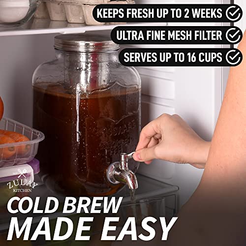 Zulay Kitchen 1 Gallon Cold Brew Coffee Maker with EXTRA-THICK Glass Carafe & Stainless Steel Mesh Filter - Premium Iced Coffee Maker, Cold Brew Pitcher & Tea Infuser