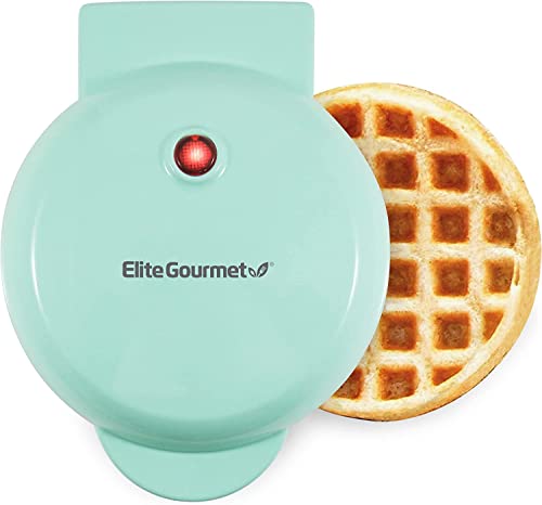 Elite Gourmet EWM013M# Electric Nonstick Mini Waffle Maker, 1-Inch Thick Waffles, Compact Design, Hash Browns, Keto, Snacks, Sandwich, Eggs, Easy to Clean, Mint