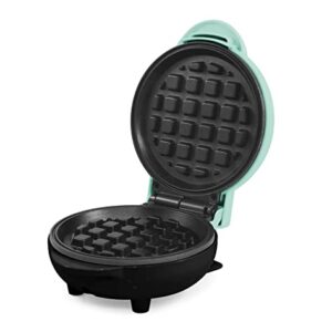 Elite Gourmet EWM013M# Electric Nonstick Mini Waffle Maker, 1-Inch Thick Waffles, Compact Design, Hash Browns, Keto, Snacks, Sandwich, Eggs, Easy to Clean, Mint