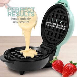 Elite Gourmet EWM013M# Electric Nonstick Mini Waffle Maker, 1-Inch Thick Waffles, Compact Design, Hash Browns, Keto, Snacks, Sandwich, Eggs, Easy to Clean, Mint