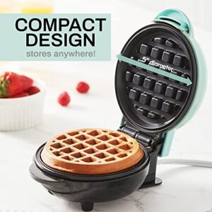 Elite Gourmet EWM013M# Electric Nonstick Mini Waffle Maker, 1-Inch Thick Waffles, Compact Design, Hash Browns, Keto, Snacks, Sandwich, Eggs, Easy to Clean, Mint