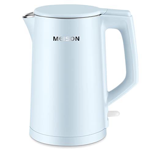 MEISON Electric Kettle, 1.7 L Double Wall Food Grade Stainless Steel Interior Water Boiler, Coffee Pot & Tea Kettle, Auto Shut-Off and Boil-Dry Protection, 1200W, 2 Year Warranty(Blue)