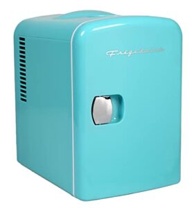 frigidaire blue efmis149_amz mini portable compact personal cooler fridge, 4 liter capacity chills six 12 oz cans, 100% freon-free & eco friendly, includes plugs for home outlet, standard