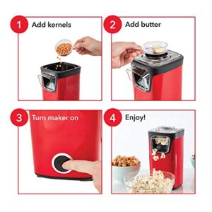 DASH Turbo POP Popcorn Maker with Measuring Cup to Portion Popping Corn Kernels + Melt Butter, 8 Cup Popcorn Machine - Red