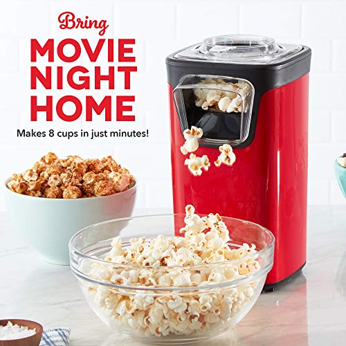 DASH Turbo POP Popcorn Maker with Measuring Cup to Portion Popping Corn Kernels + Melt Butter, 8 Cup Popcorn Machine - Red