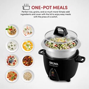 Aroma Housewares Select Stainless Rice Cooker & Warmer with Uncoated Inner Pot, 3-Cup(uncooked)/6-Cup(cooked)/ 1.2Qt, ARC-753SGB, Black