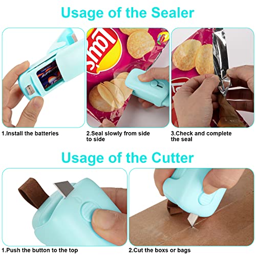 Mini Bag Sealer, Kenossion Chip Bag Sealer - Bag Sealer Heat Seal with Cutter & Magnet, Portable Mini Sealing Machine to Reseal Plastic Bags & Keep Snacks Fresh (2xAA Batteries Included)