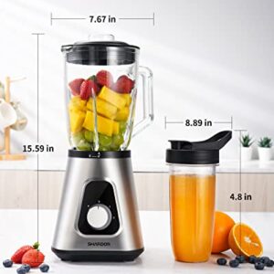 SHARDOR Countertop Blender 2.0 for Shake and Smoothies with 1200W, with 52oz Glass Jar, 3 Adjustable Speed Control + 22oz Travel Cup for Frozen Fruit Drinks, Smoothies, Sauces & More, Sliver