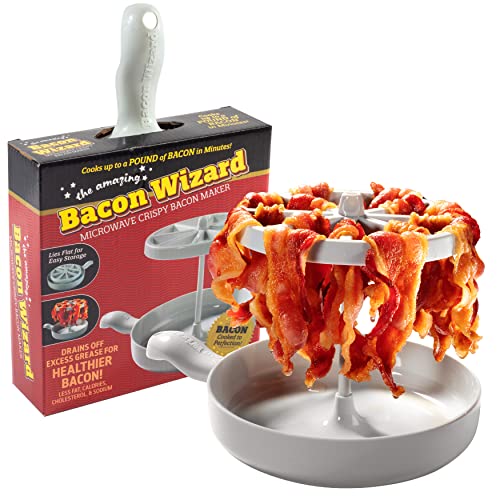 Microwave Bacon Cooker - Bacon Wizard Cooks 1LB of Bacon and Reduces Fat by 40% - Crispier, Healthier, Quicker Bacon Every time - Grease Catcher Makes Clean Up Easy- Great for Adults, College Students