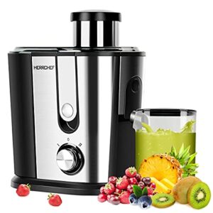 juicer machines, herrchef 600w juice extractor with 3” wide mouth, 2 speed stainless steel compact centrifugal juicer for vegetable and fruit easy to clean, with anti-drip, bpa-free