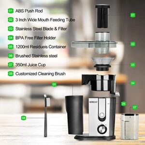 Juicer Machines, HERRCHEF 600W Juice Extractor with 3'' Wide Mouth, 2 Speed Stainless Steel Compact Centrifugal Juicer for Vegetable and Fruit Easy to Clean, with Anti-drip, BPA-Free