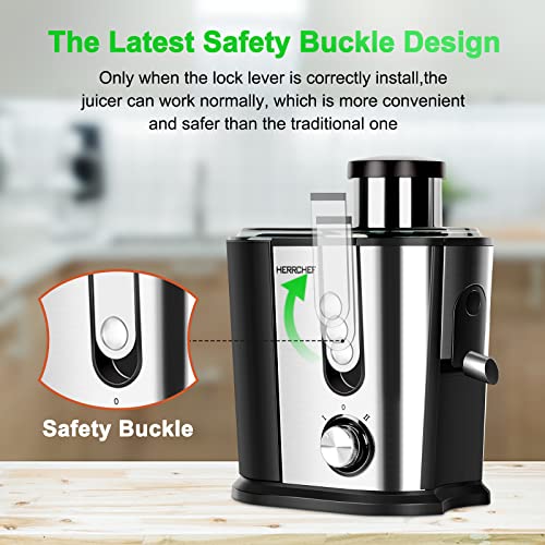 Juicer Machines, HERRCHEF 600W Juice Extractor with 3'' Wide Mouth, 2 Speed Stainless Steel Compact Centrifugal Juicer for Vegetable and Fruit Easy to Clean, with Anti-drip, BPA-Free