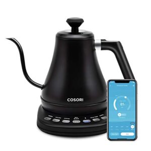 cosori electric gooseneck kettle smart bluetooth with variable temperature control, pour over coffee kettle & tea kettle, 100% stainless steel inner lid & bottom, quick heating, matte black