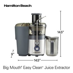 Hamilton Beach Juicer Machine, Centrifugal Extractor, Big Mouth 3" Feed Chute, Easy Clean, 2-Speeds, BPA Free Pitcher, Holds 40 oz. - 850W Motor, Silver