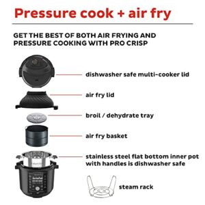 Instant Pot Pro Crisp 11-in-1 Air Fryer and Electric Pressure Cooker Combo with Multicooker Lids that Air Fries, Steams, Slow Cooks, Sautés, Dehydrates, & More, Free App With Over 800 Recipes, 8 Quart