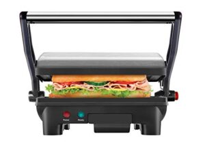 chefman electric panini press grill and gourmet sandwich maker w/ non-stick coated plates, opens 180 degrees to fit any type or size food, dishwasher safe removable drip tray, stainless steel/black