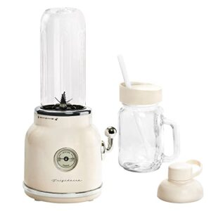 frigidaire esmm100-cream retro smoothie maker blender with mason jar, perfect for shakes and smoothies, 300-watt, cream