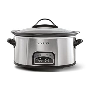 crockpot 6 quart slow cooker with auto warm setting and programmable controls, stainless steel