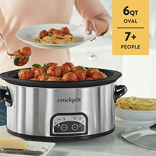 Crockpot 6 Quart Slow Cooker with Auto Warm Setting and Programmable Controls, Stainless Steel