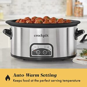 Crockpot 6 Quart Slow Cooker with Auto Warm Setting and Programmable Controls, Stainless Steel