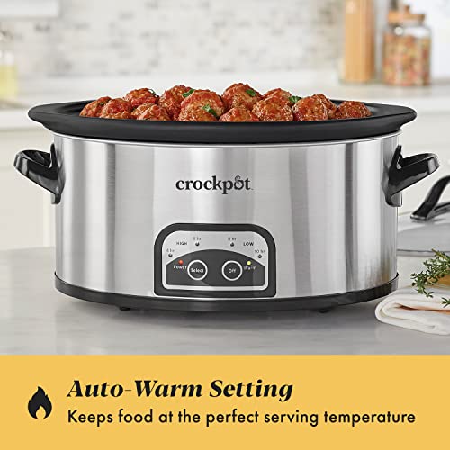 Crockpot 6 Quart Slow Cooker with Auto Warm Setting and Programmable Controls, Stainless Steel