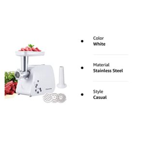 Sunmile Electric Meat Grinder and Sausage Maker - 1HP 1000W Max - Stainless Steel Cutting Blade and 3 Grinding Plates,1 Big Sausage Staff Maker (White)