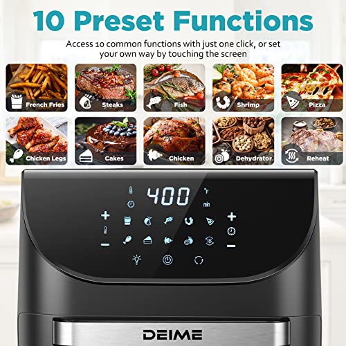 Air Fryer 12 QT 1700W Large Capacity Oilless Hot Air Fryers Oven Healthy Cooker with 10 Presets, Visible Cooking Window, LCD Touch Screen, 6 Dishwasher Safe Accessories Included Recipe