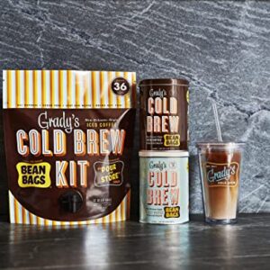 Grady's Cold Brew Coffee | Original | New orleans Style Cold brew Concentrate | Pour & Store Kit with 12 Bean Bags + 1 Pour & Store Pouch | 36 Servings