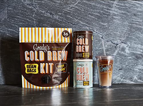 Grady's Cold Brew Coffee | Original | New orleans Style Cold brew Concentrate | Pour & Store Kit with 12 Bean Bags + 1 Pour & Store Pouch | 36 Servings