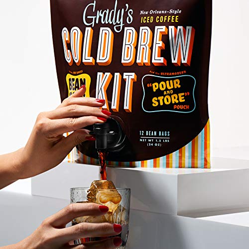 Grady's Cold Brew Coffee | Original | New orleans Style Cold brew Concentrate | Pour & Store Kit with 12 Bean Bags + 1 Pour & Store Pouch | 36 Servings