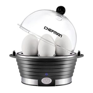 chefman egg-maker rapid poacher, food & vegetable steamer, quickly makes up to 6, hard, medium or soft boiled, poaching/omelet tray included, ready signal, bpa-free, black