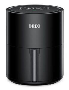 dreo air fryer – 100℉ to 450℉, 4 quart hot oven cooker with 50 recipes, 9 cooking functions on easy touch screen, preheat, shake reminder, 9-in-1 digital airfryer, black, 4l (dr-kaf002)