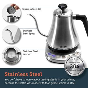 COSORI Electric Gooseneck Kettle with 5 Variable Presets, Pour Over Kettle & Coffee Kettle, 100% Stainless Steel Inner Lid & Bottom, 1200 Watt Quick Heating, 0.8L, Silver