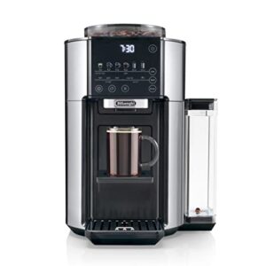 de’longhi truebrew drip coffee maker, built in grinder, single serve, 8 oz to 24 oz, hot or iced coffee, stainless, cam51025mb