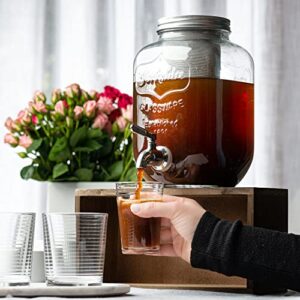 1 Gallon Cold Brew Coffee Maker, with 3rd Generation Mesh Filter & Stainless Steel Spigot, Extra Thick Large Glass Mason Jar Drink Dispenser Carafe, Iced Coffee Maker & Sun Tea Pitcher with Infuser.