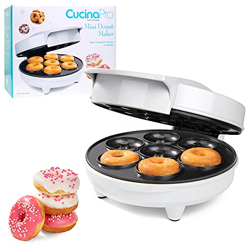 CucinaPro Mini Donut Maker - Electric Non-Stick Surface Makes 7 Small Doughnuts, Decorate or Ice Your Own for Kid Friendly Dessert or Snack - The Unique Gift or Baking Activity for Kids & Adults