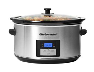 elite gourmet mst-900d digital programmable slow cooker, oval adjustable temp, entrees, sauces, stews & dips, dishwasher safe glass lid & crock (8.5 quart, stainless steel)