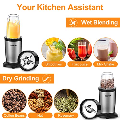 OSEYM Blender, Upgrade 19-Piece Bullet Blender for Shakes and Smoothies, 900W Personal Blender With 2*17 Oz & 10 Oz To-Go Cups, Coffee Grinder, Easy to Clean