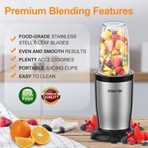 OSEYM Blender, Upgrade 19-Piece Bullet Blender for Shakes and Smoothies, 900W Personal Blender With 2*17 Oz & 10 Oz To-Go Cups, Coffee Grinder, Easy to Clean