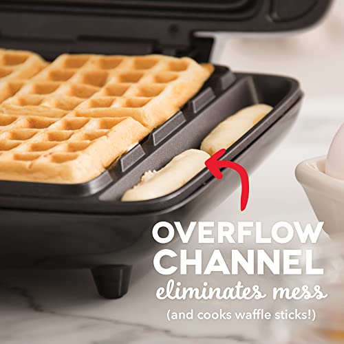 DASH Deluxe No-Drip Waffle Iron Maker Machine 1200W + Hash Browns, or Any Breakfast, Lunch, & Snacks with Easy Clean, Non-Stick + Mess Free Sides, Silver