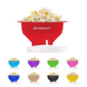 Collapsible Silicone Microwave Hot Air Popcorn Popper Bowl With Lid and Handles - Red