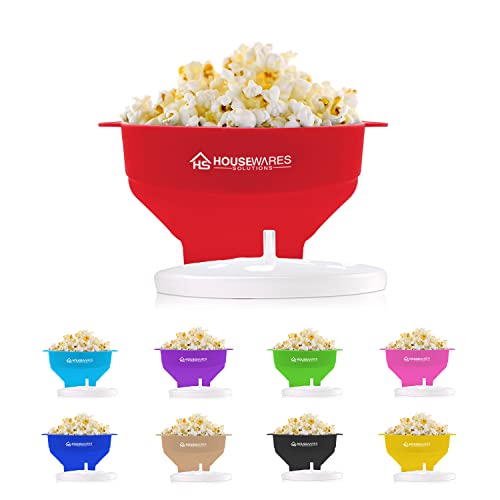 Collapsible Silicone Microwave Hot Air Popcorn Popper Bowl With Lid and Handles - Red