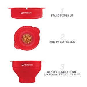 Collapsible Silicone Microwave Hot Air Popcorn Popper Bowl With Lid and Handles - Red