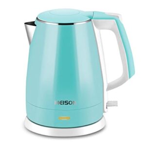 meison electric kettles stainless steel interior, double wall hot water boiler heater, cool touch electric teapot heater kettle, auto shut-off and boil-dry protection, cordless, 1.5l, 2 year warranty (1.5l)