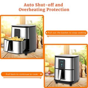 Kitcher 6.8Qt Air Fryer, Hot Air Fryer with 8 Cooking Functions Temperature Timer Control Led Touch Screen 50 Recipes, Stainless Steel Silver