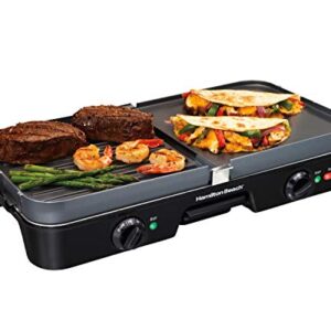 Hamilton Beach 3-in-1 Electric Indoor Grill + Griddle, 8-Serving, Reversible Nonstick Plates, 2 Cooking Zones with Adjustable Temperature (38546), Black